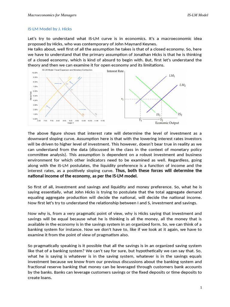 Is-LM Model by J Hicks | PDF | Consumption (Economics) | Macroeconomics