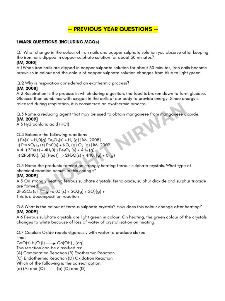 Science Pyqs | PDF | Chemical Bond | Chemical Reactions
