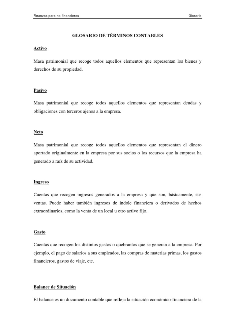 Glosario Terminos Contables | PDF | Hoja de balance | Contabilidad