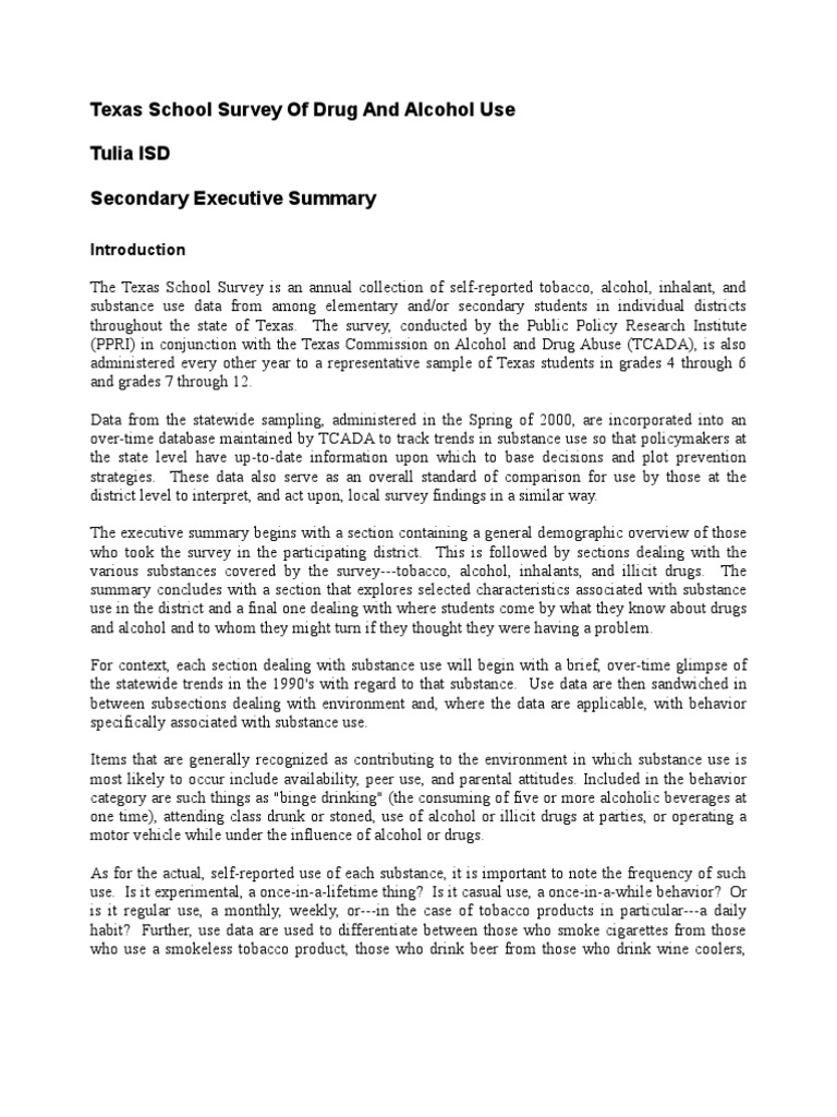 Texas School Survey: Tulia ISD Summary | PDF | Alcoholic Drinks ...