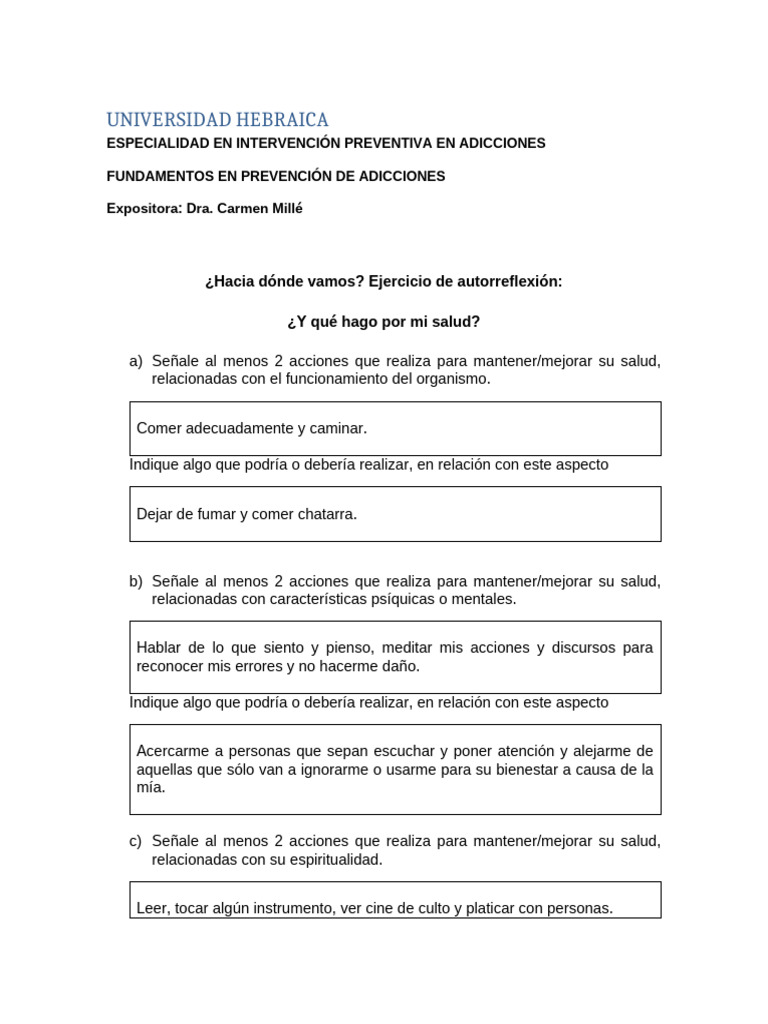 Ejercicio de Autoreflexión | PDF