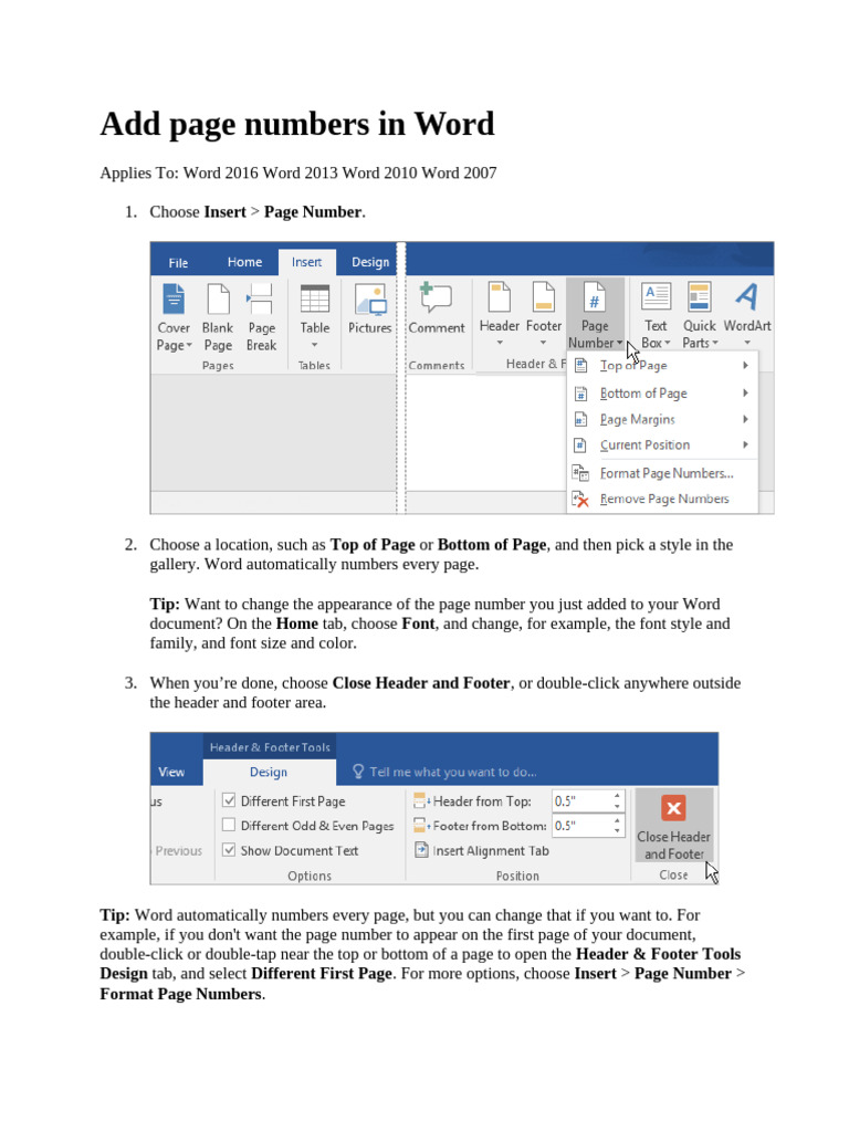 WORD - Add Page Numbers in Word | PDF