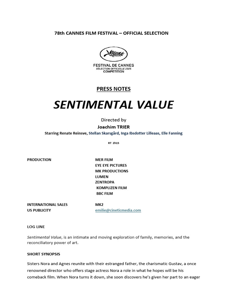 Sentimental Value Press Notes | PDF