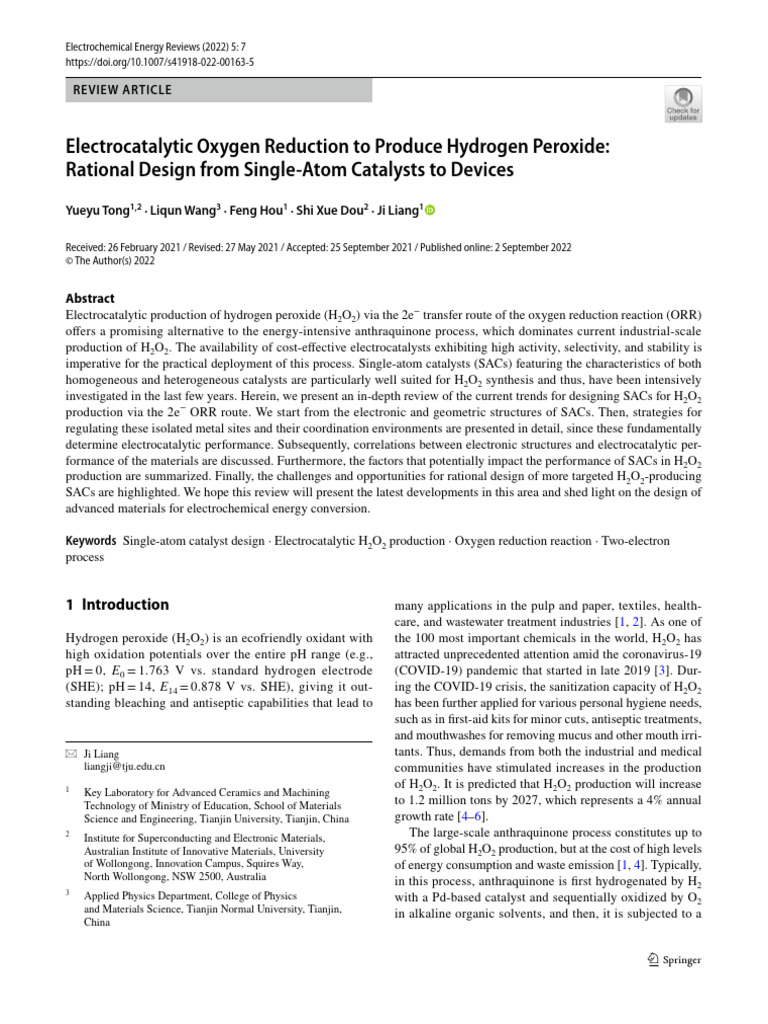 Electrocatalytic Oxygen Reduction To Produce Hydrogen Peroxide ...