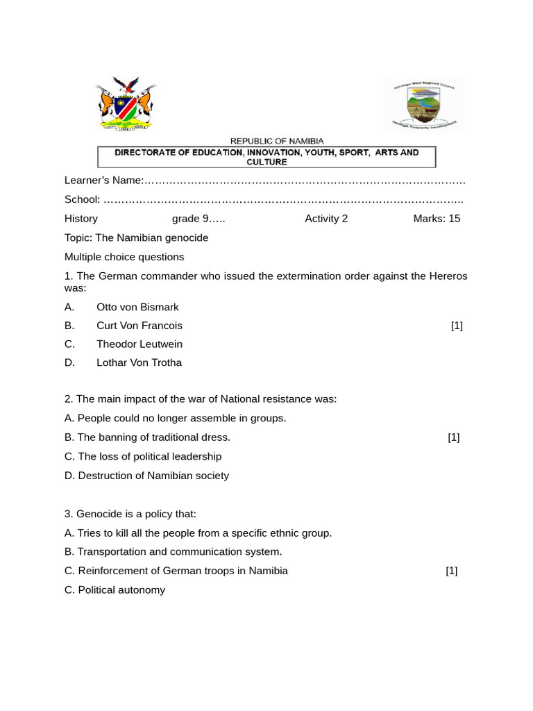 Grade 9 History Activity 2 Genocide | PDF | Genocides