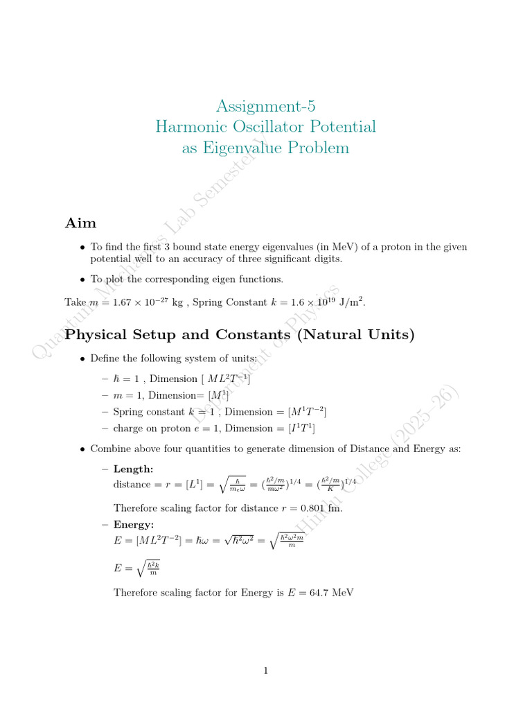 Assignment-5_Harmonic Oscillator (1) | PDF | Schrödinger Equation ...