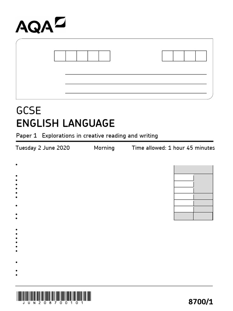 AQA GCSE Nov 2020 English Language Past Paper 1 | PDF