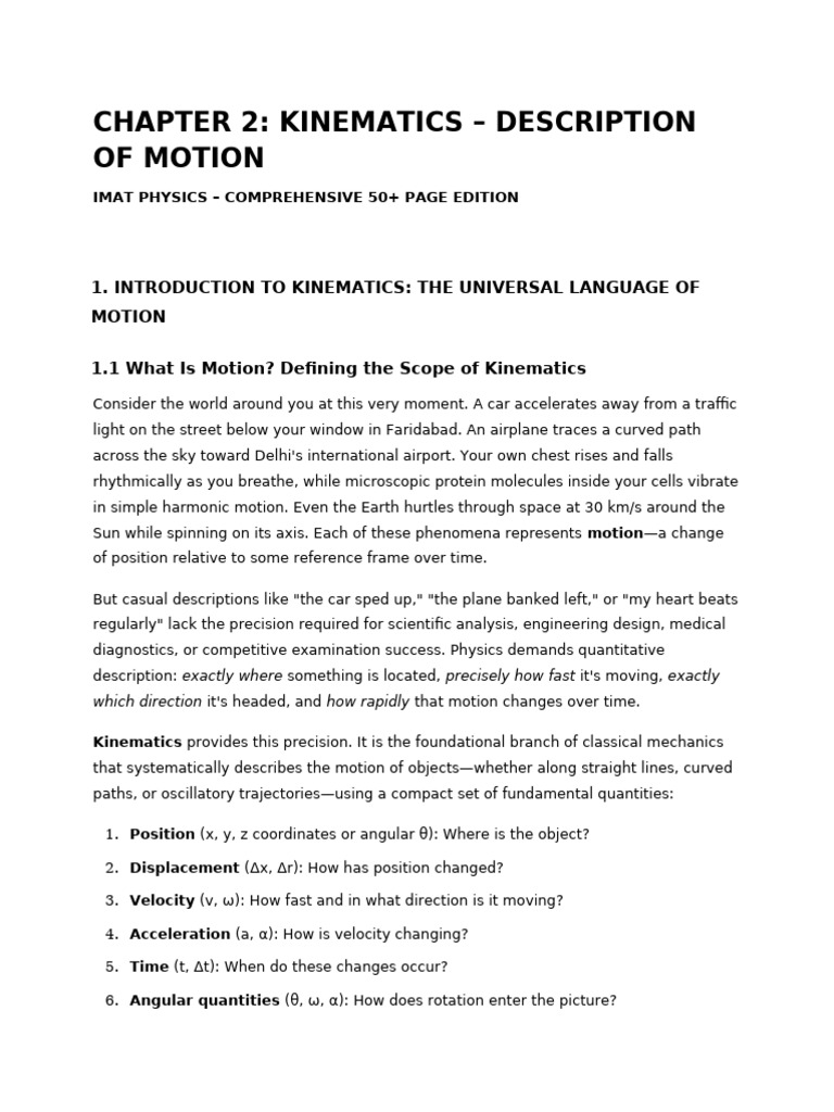 Chapter 2 - Kinematics - Description of Motion (Repaired) | PDF ...