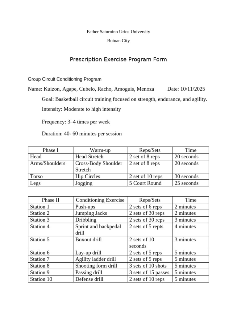 Prescription Exercise Form | PDF