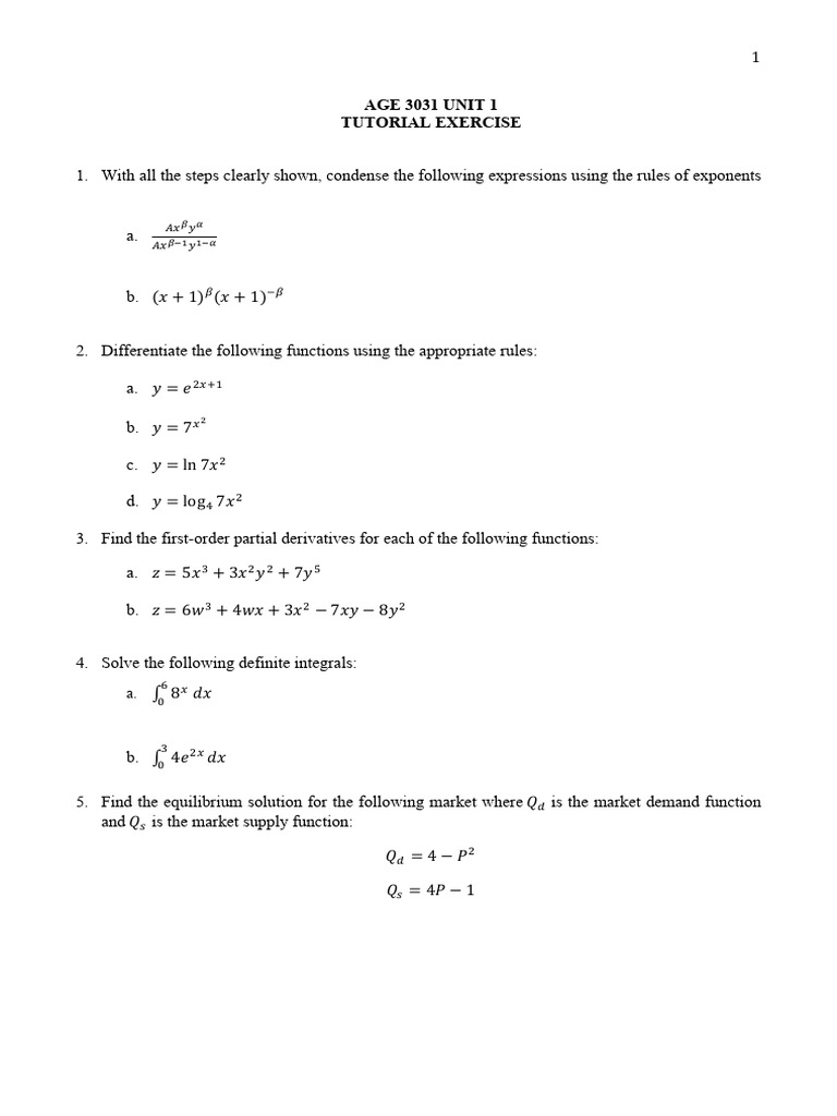 AGE 3031 Tutorial Exercise 1 | PDF