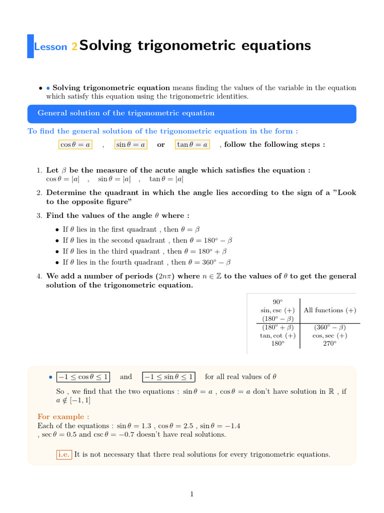 Solving Trigonometric Equations | PDF | Trigonometric Functions | Equations