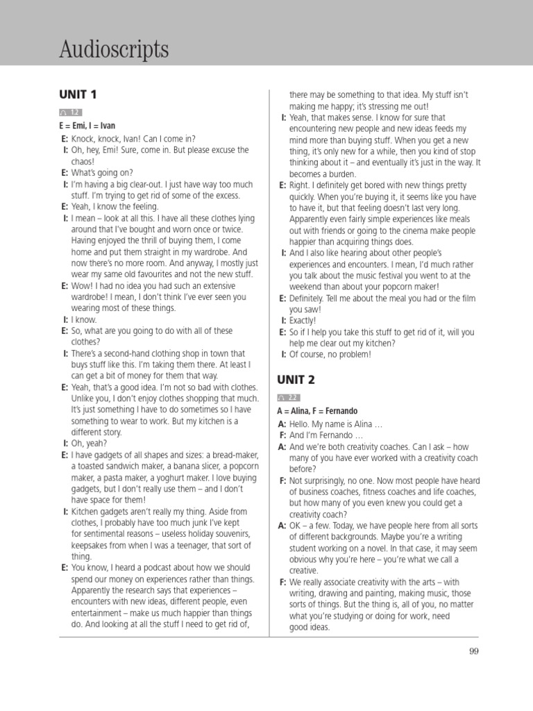 Voices Workbook Audioscripts Advanced | PDF | Creativity