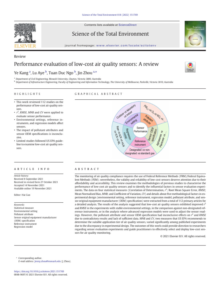 Performance evaluation of low-cost air quality sensors - A review | PDF ...