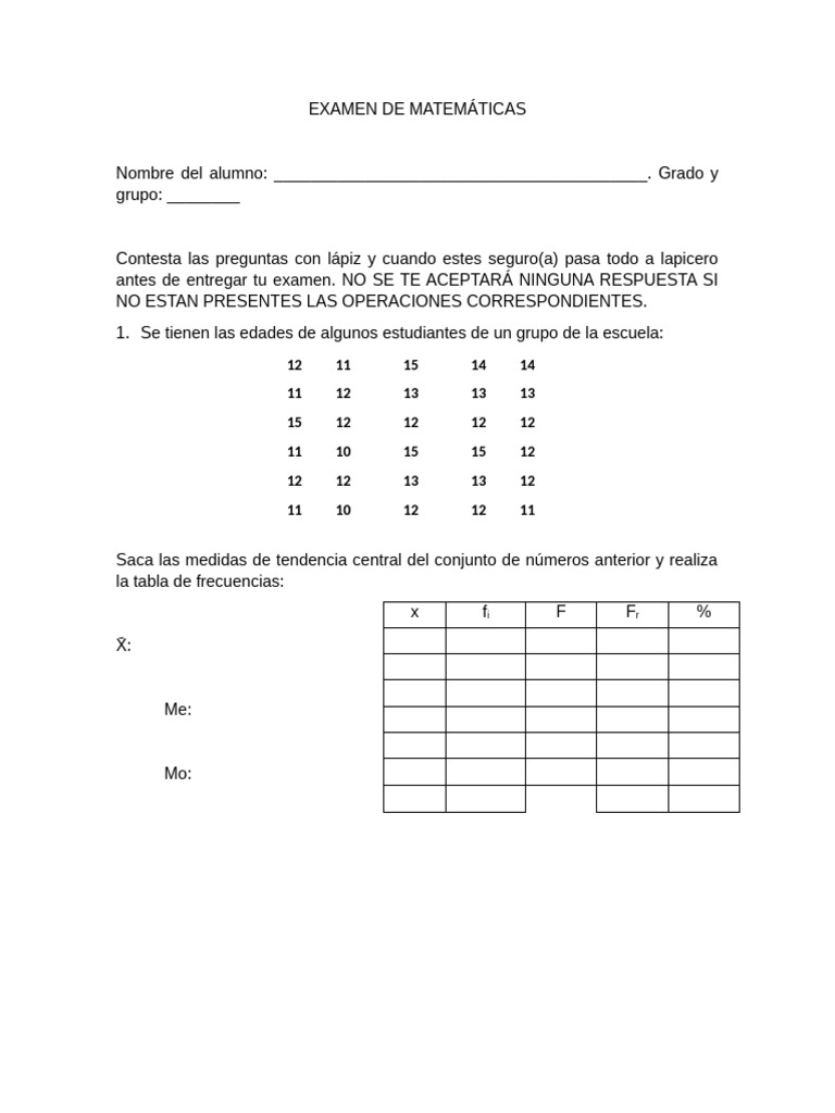 Examen de Matemáticas | PDF | Matemáticas