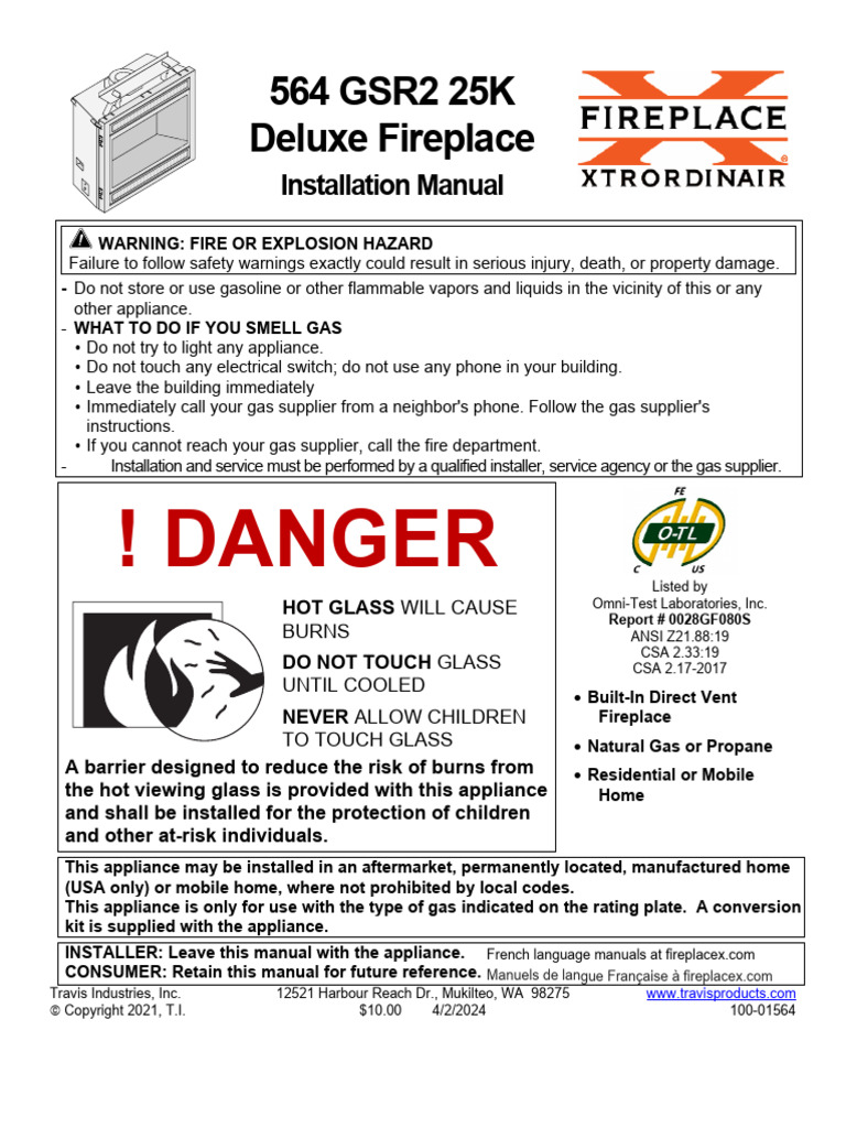 100-01564-564-gsr2-installation-manual-#1 | PDF | Fireplace | Stove