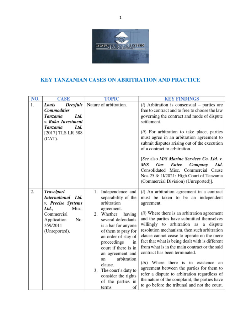 Key Tanzanian Cases on Arbitration and Practice | PDF | Arbitration ...