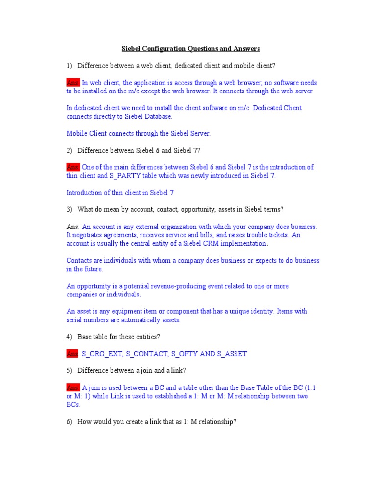 Siebel Configuration Questions and Answers | PDF | Cascading Style Sheets | Databases