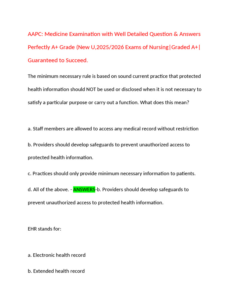 AAPC Medicine Exam Prep 20252026 – Complete Nursing Questions & Expert ...