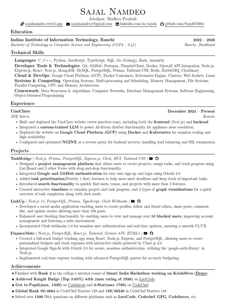 Sajal Resume Nvidia | PDF | Postgre Sql | Computer Cluster