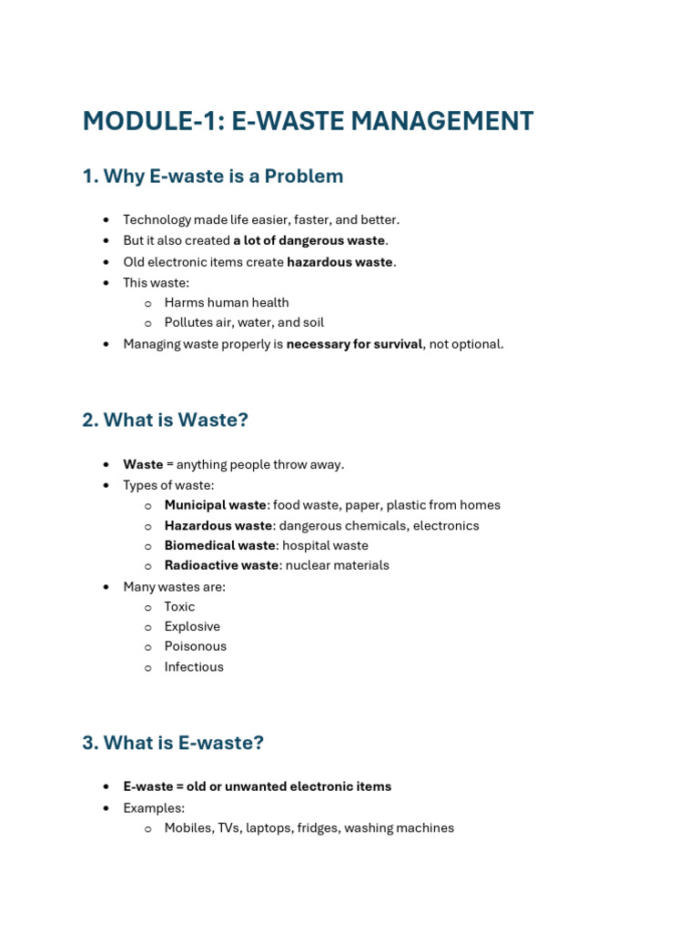 Notes E Waste Management | PDF | Electronic Waste | Waste