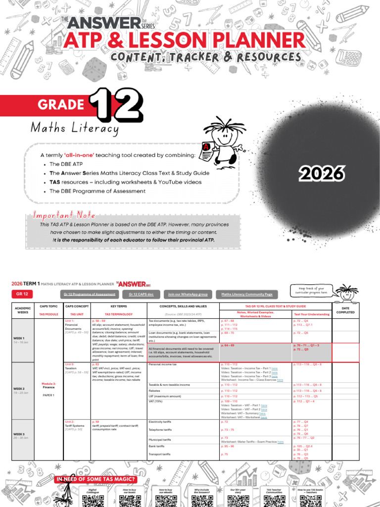 2026 Tas Maths Lit Atp GR 12 Term 1 To 4 Fillable 1 | PDF | Taxes ...