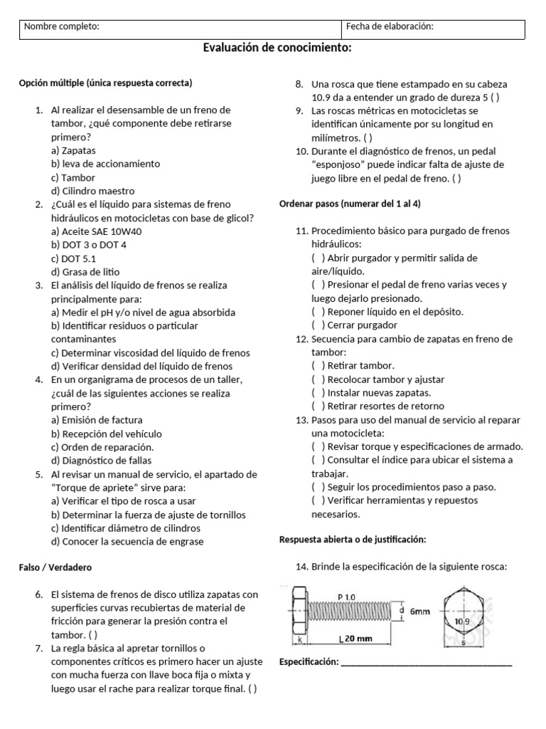 Evaluación de Conocimiento | PDF | Ingeniería mecánica | Tecnología de ...