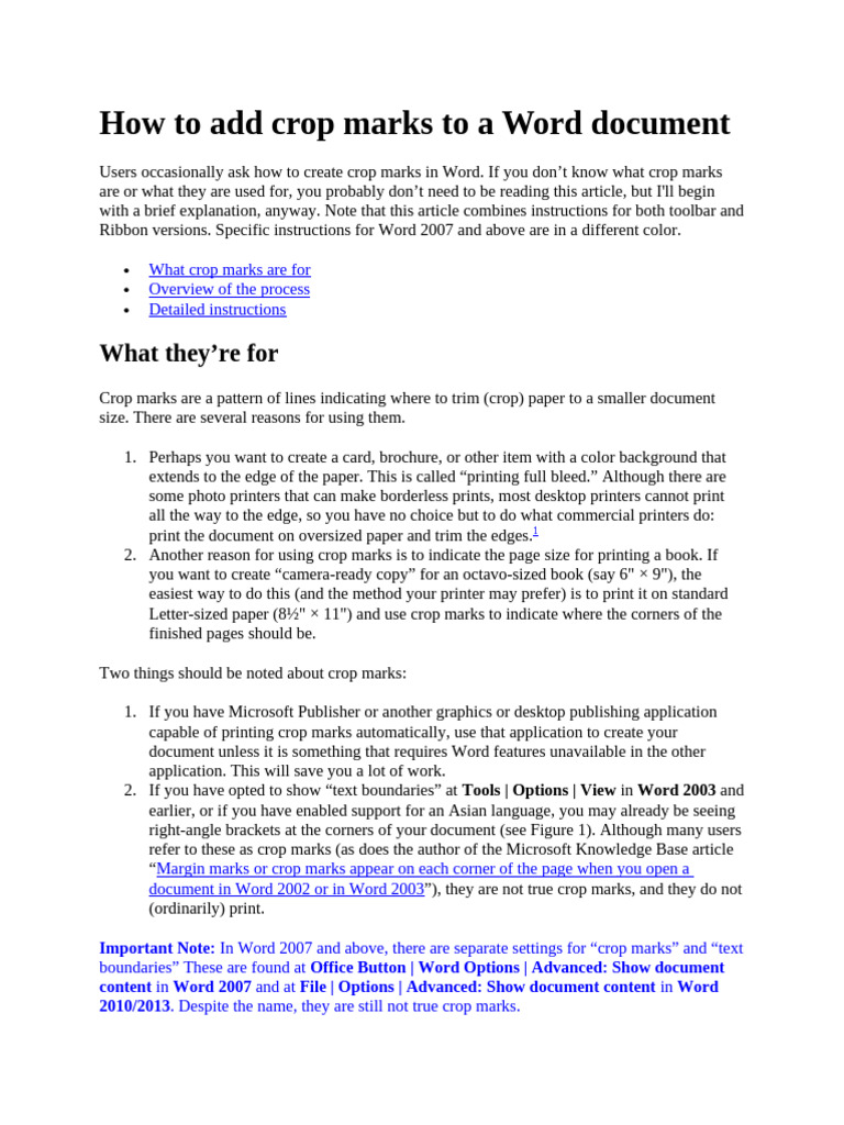 WORD - How To Add Crop Marks To A Word Document | PDF | Printer ...