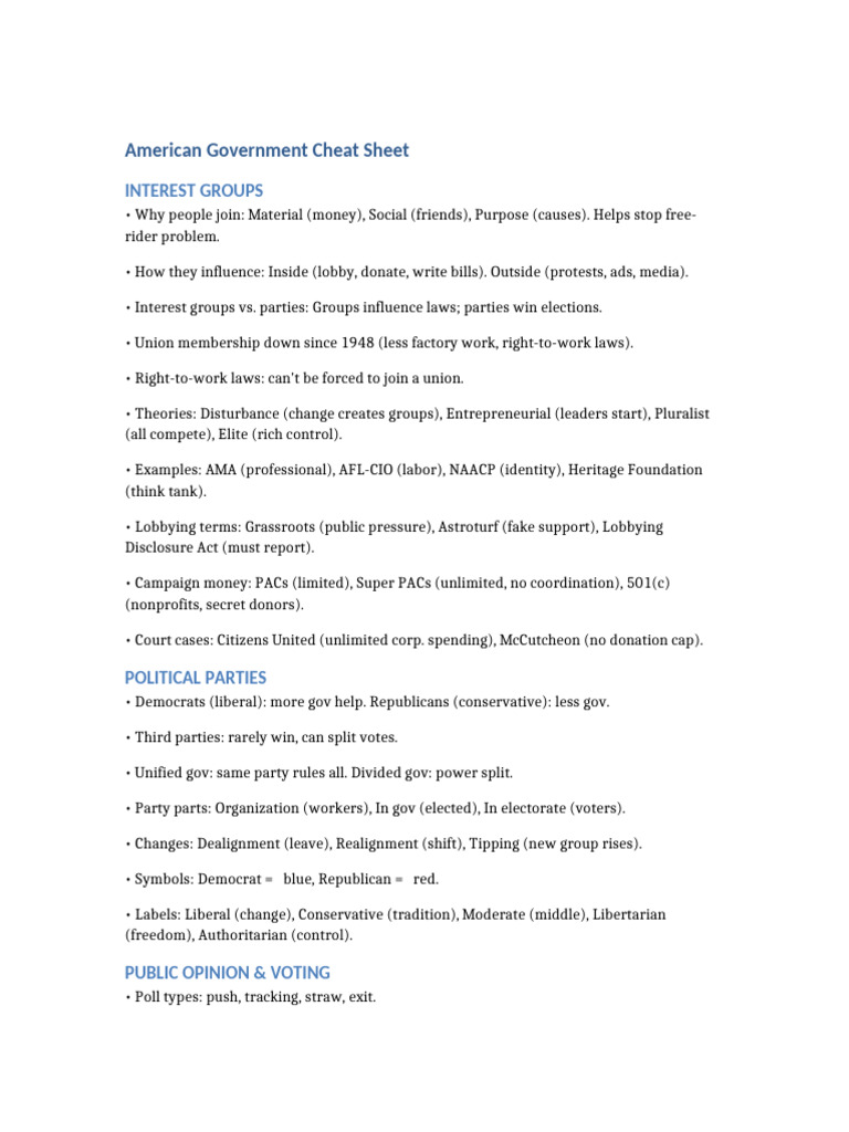 American Government Cheat Sheet | PDF | Opinion Poll | Group Decision ...