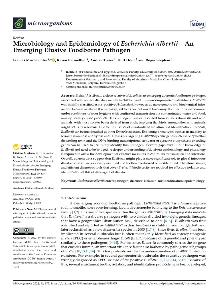Microbiology and Epidemiology of Escherichia Alber | PDF | Escherichia ...