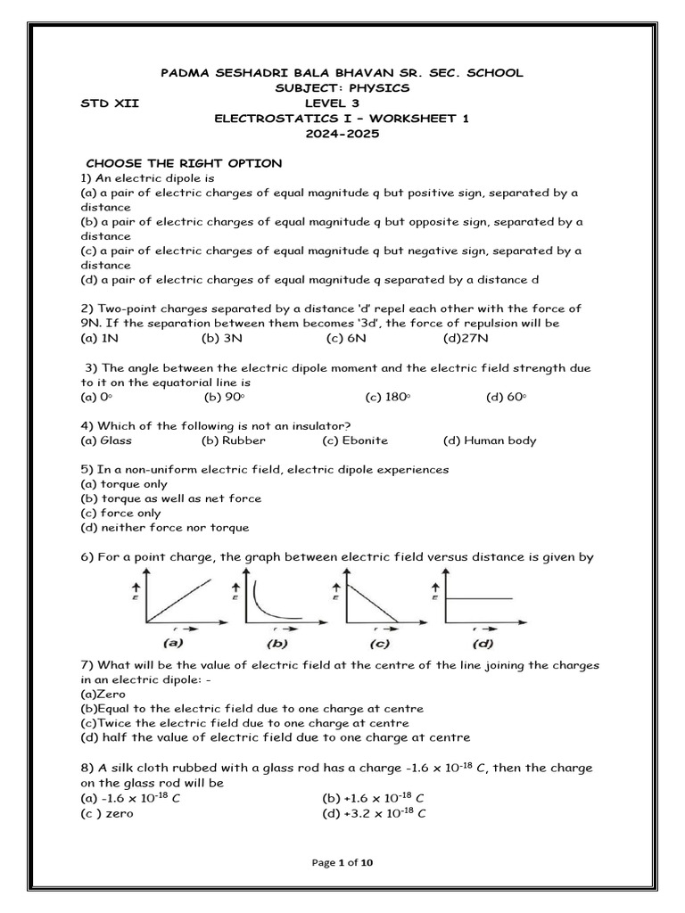 Electrostatics 1 - Level 3 - Worksheet 1 | PDF | Electric Field | Force
