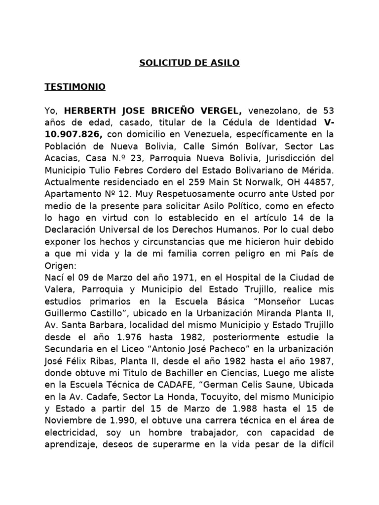 ASILO POLITICO CHITO ORIGINAL | PDF | Venezuela | Dictadura