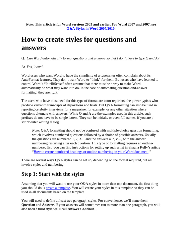 WORD_How to Create Styles for Questions and Answers | PDF | Paragraph ...