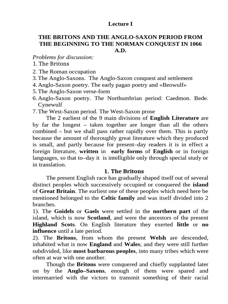 Lecture Eng Literature | PDF | Beowulf | Anglo Saxons