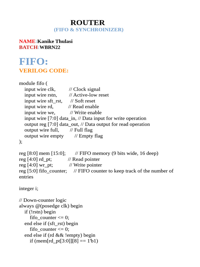 Router (Fifo&Synchronizer) Kanikethulasi | PDF | Electrical Engineering ...