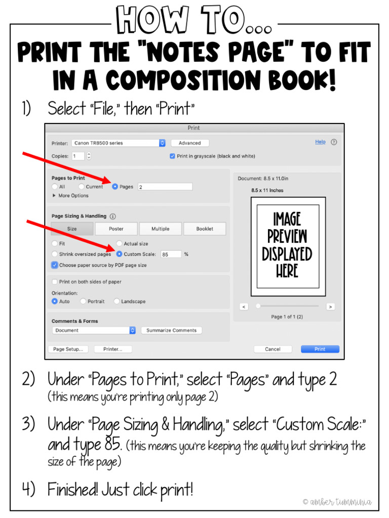 Print The "Notes Page" To Fit in A Composition Book!: 1) Select "File ...