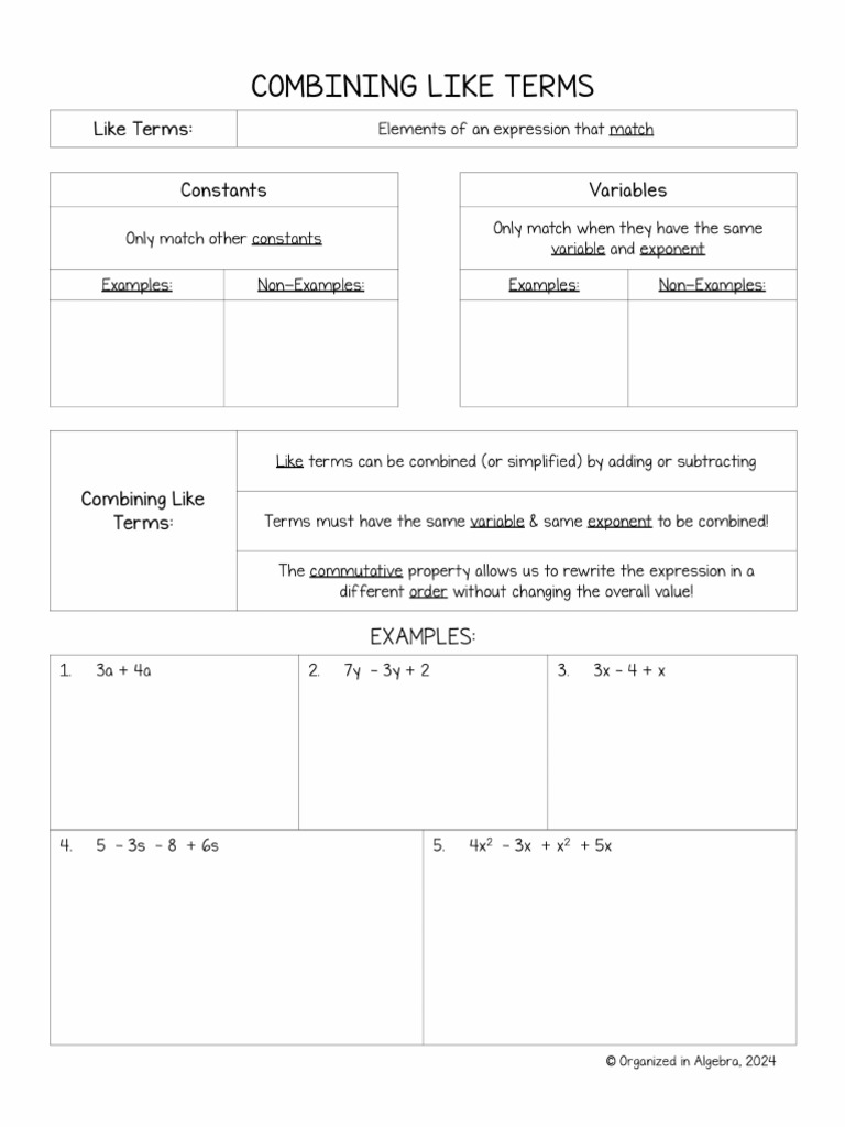Combining: Terms | PDF | Algebra | Chess Openings