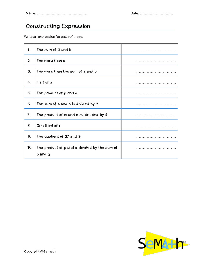 TranslatingAlgebraicExpressionstoWrittenExpressionsWorksheetNoPrepFREE ...