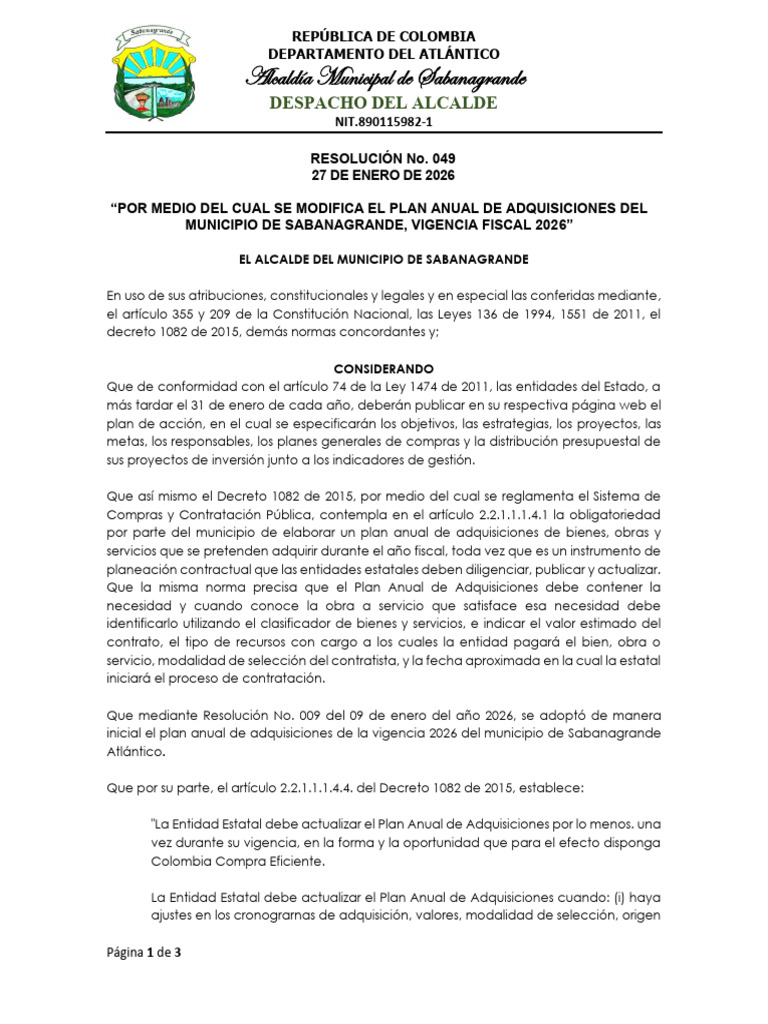 Resolucion Modi Paa Version Uno | PDF | Presupuesto | Alcalde