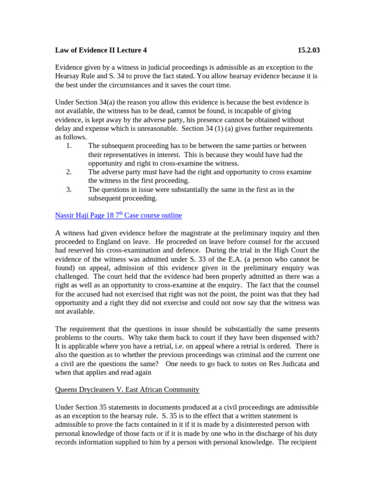 Law of Evidence Lesson | PDF | Hearsay | Confession (Law)