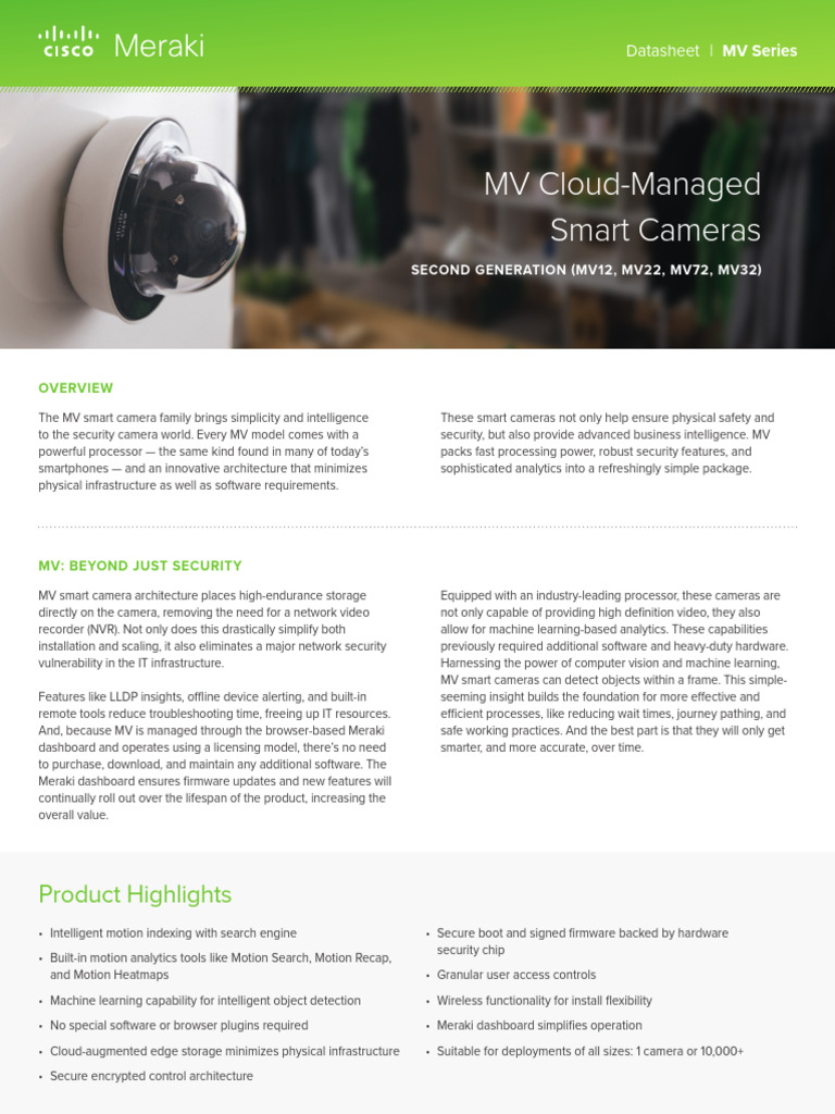 Meraki Datasheet MV Family | PDF | Computer Network | Video