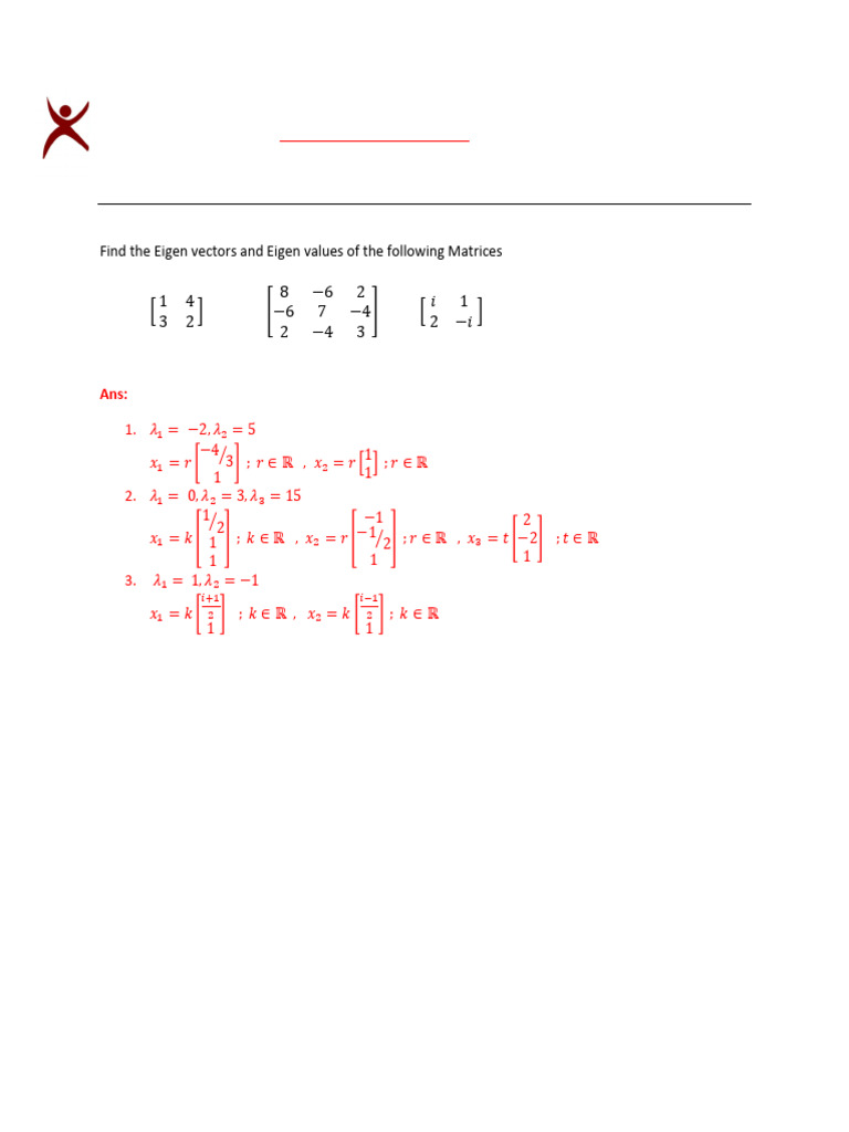 Ex-1 ; Eigen Values & Eigen Vectors | PDF