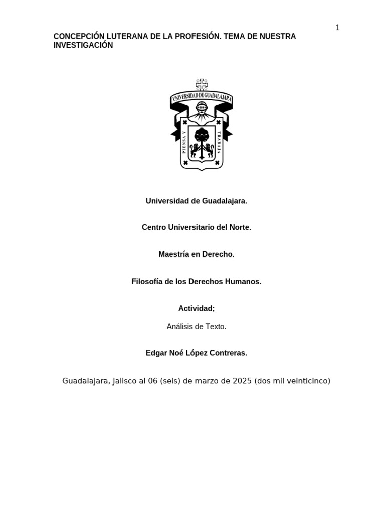 CONCEPCIÓN LUTERANA DE LA PROFESIÓN. TEMA DE NUESTRA INVESTIGACIÓN ...