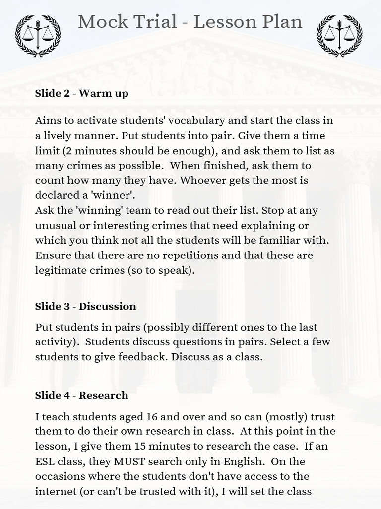 Mock Trial - Lesson Plan & Worksheets | PDF | Trials | Witness