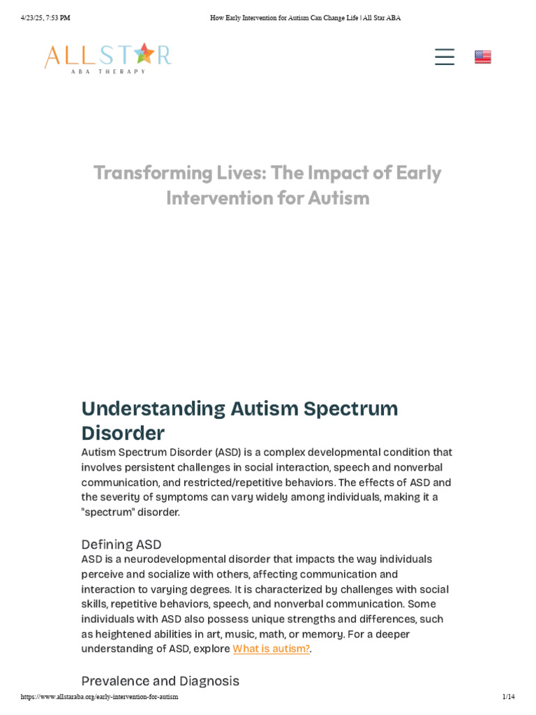 How Early Intervention For Autism Can Change Life - All Star ABA | PDF ...