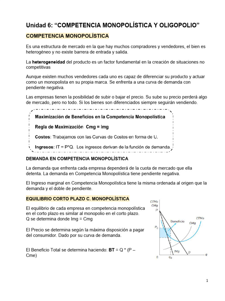 Resumen Unidad VI (Micro) | PDF | Monopolio | Oligopolio