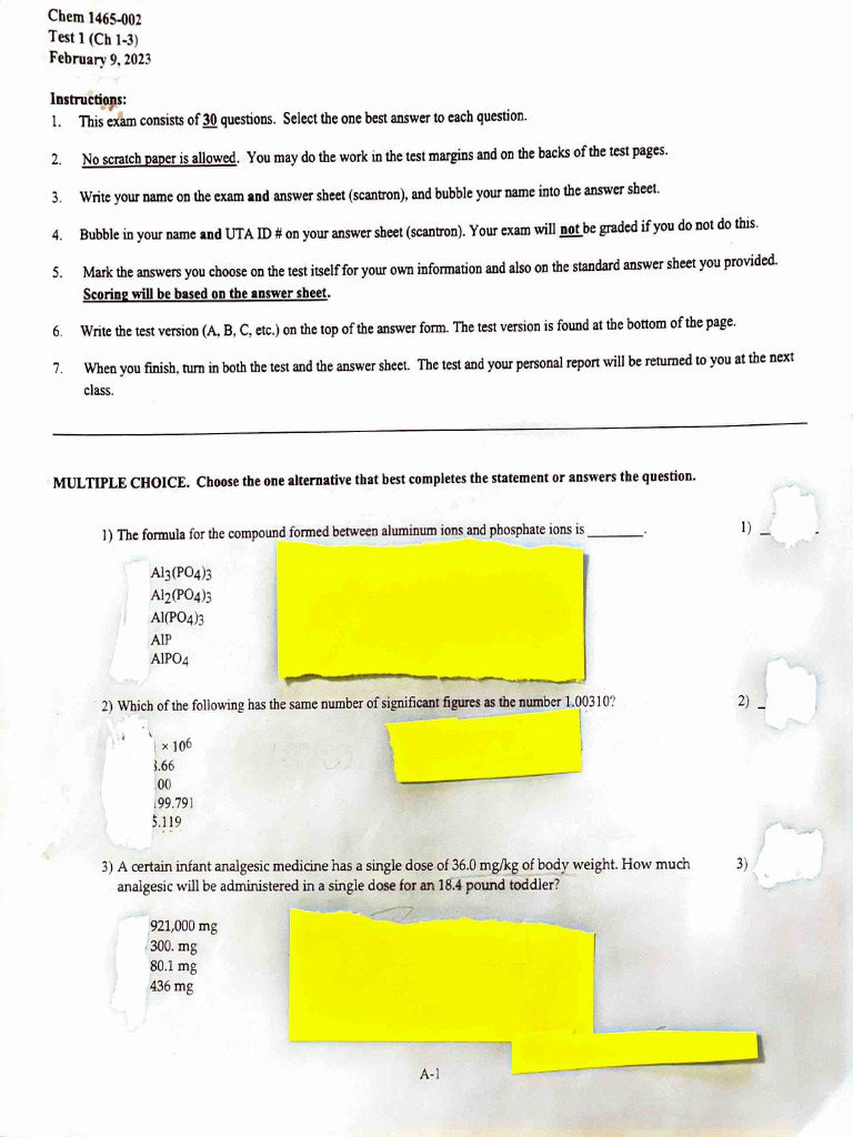 Chemistry Test 1, 2022 CH | PDF | Sodium | Ion