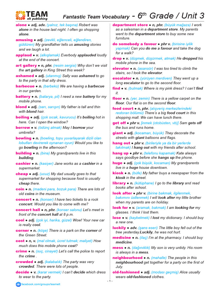Prep6C Vocabulary List Unit3 | PDF