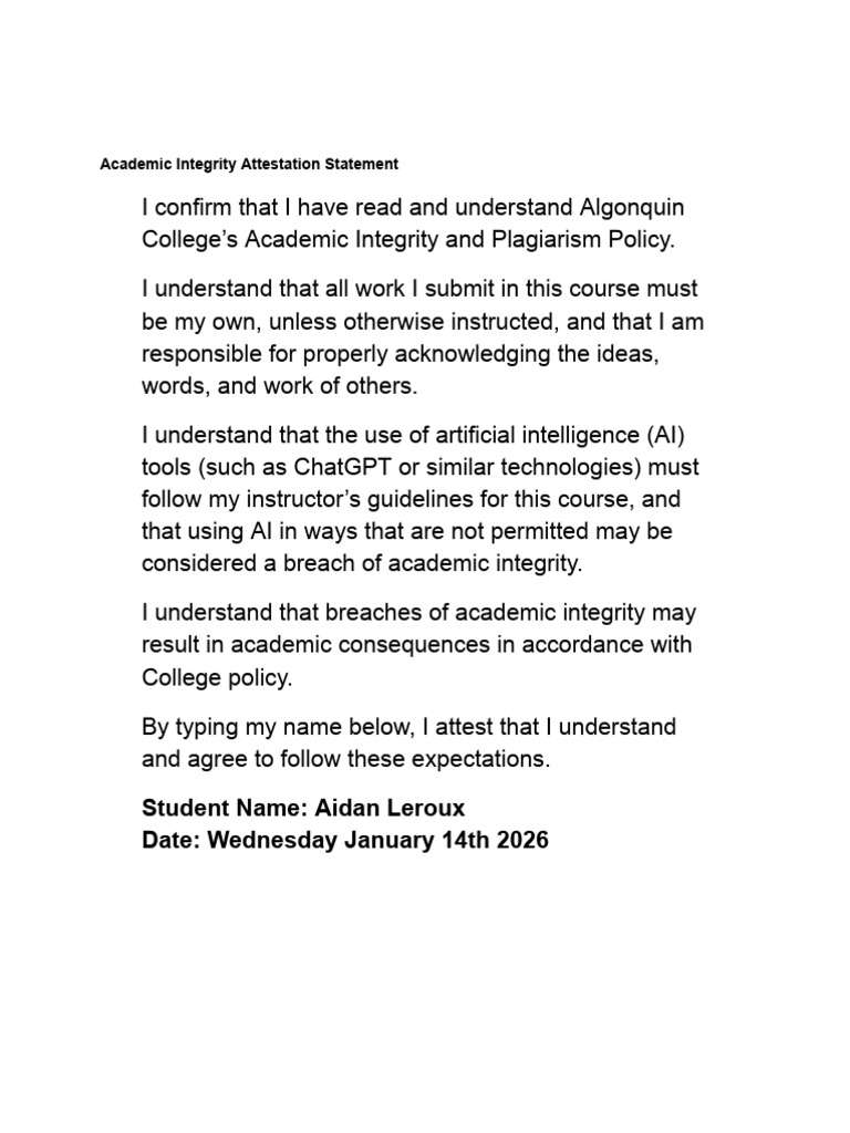 Academic Integrity Attestation Statement | PDF