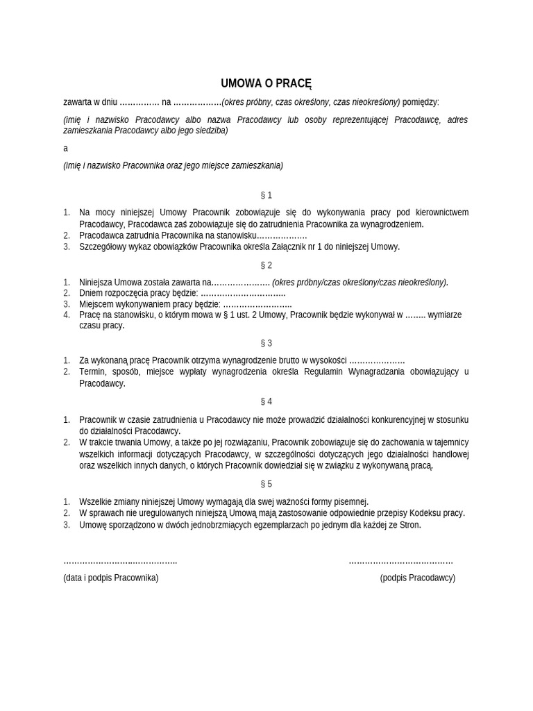 Pracuj - PL Umowa o Prace Wzor | PDF