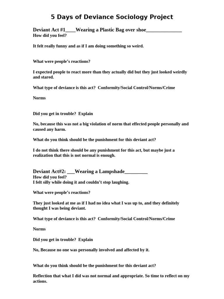 5 Days of Deviance Sociology Project Complete | PDF | Deviance ...